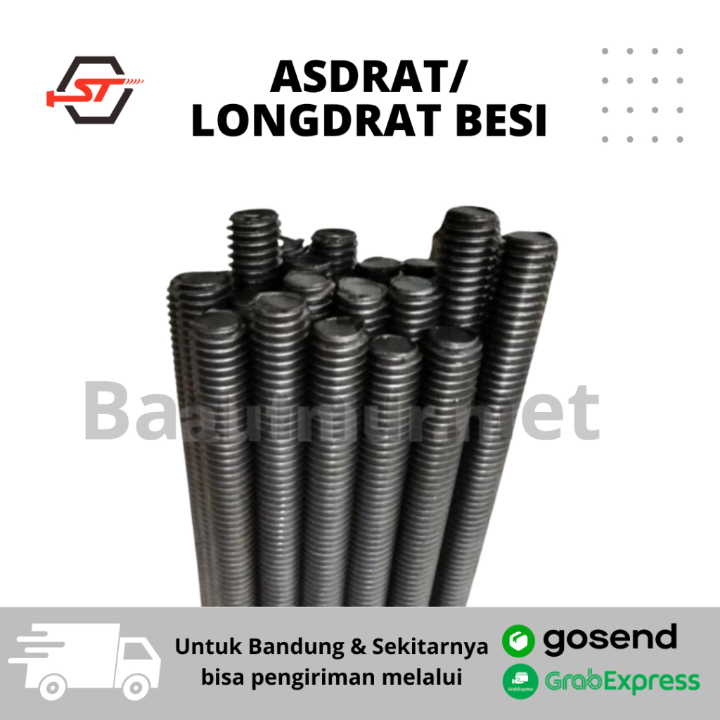Jual Asdrat Fulldrat M8 - Longdrat Besi Ulir 1 Meter - Stud bolt Hitam ...