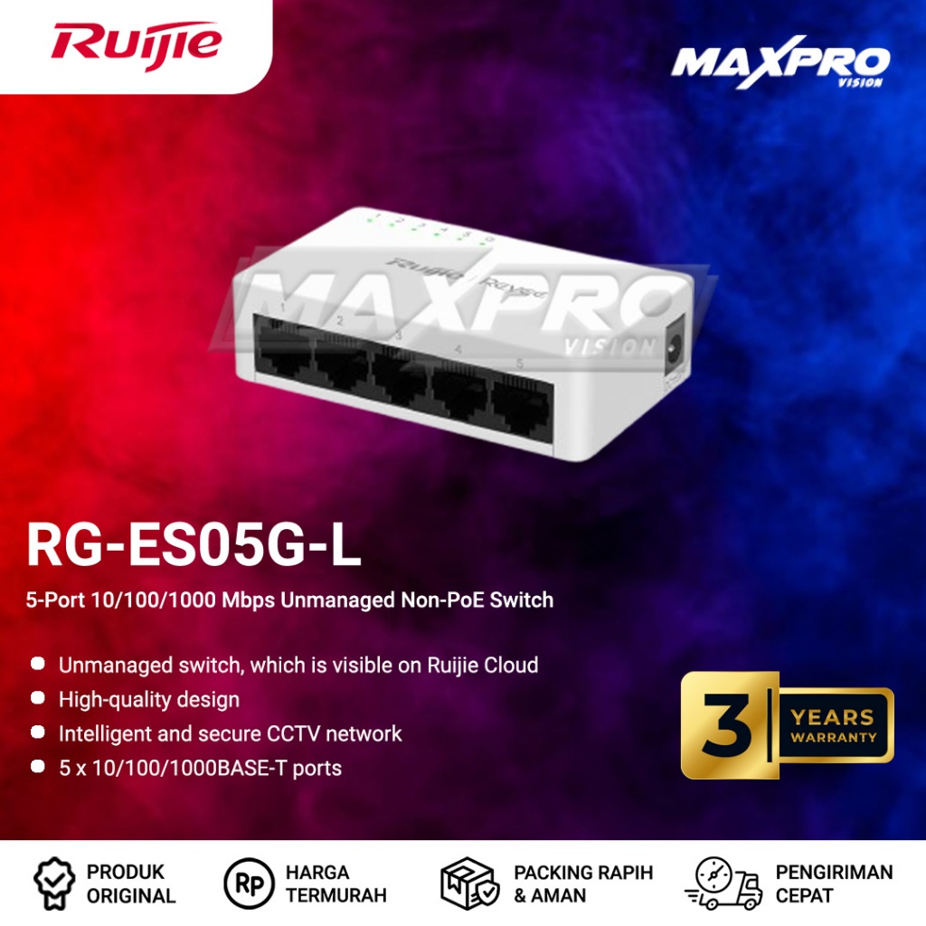 Jual RG-ES05G-L - RUIJIE REYEE 5 PORT GIGABIT UNMANAGED DESKTOP SWITCH ...