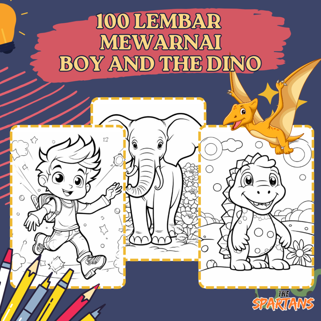 Jual 100 Lembar Mewarnai Boy And Dino - Format Gambar PNG | Shopee ...