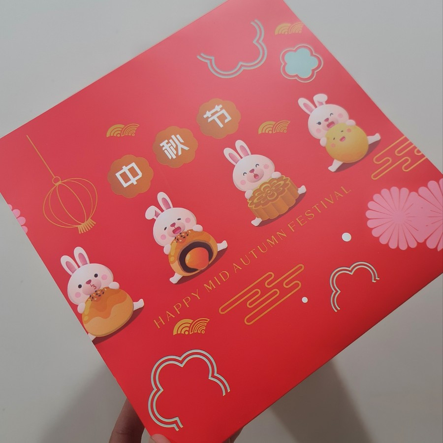 Jual ( 5 pcs ) dus merah moncake sekat 4 motif rabbit red bahan art ...