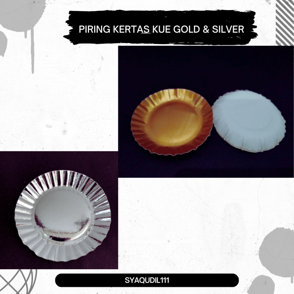 Jual (Isi 10) Piring Kue Kertas Bulat Warna Gold 13 Cm / Paper Plate Silver / Piring Kue Ultah ...