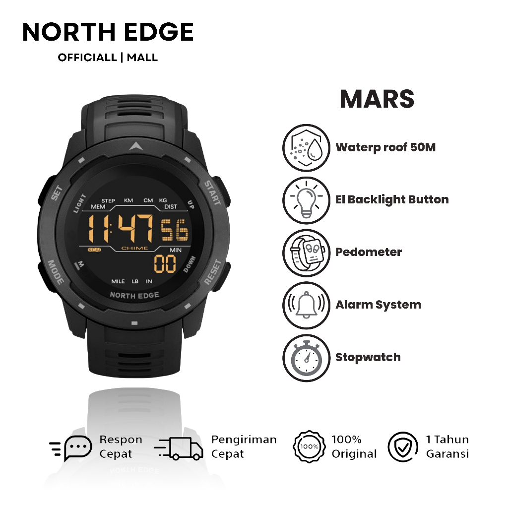 Jual North Edge Mars Original Men Waterproof Digital Sport Watch ...