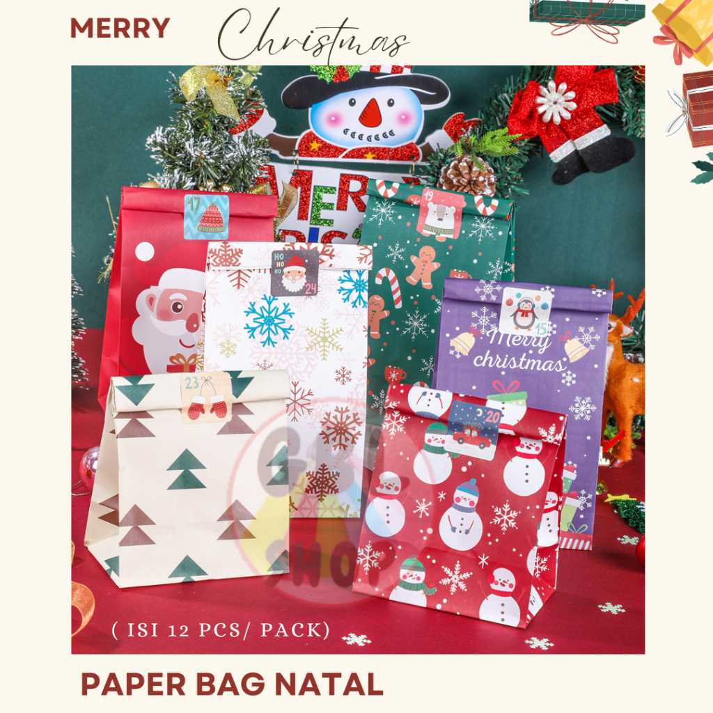 Jual Paper Bag Christmas 12x22x8 Kantong Kertas Natal Kemasan Bingkisan ...