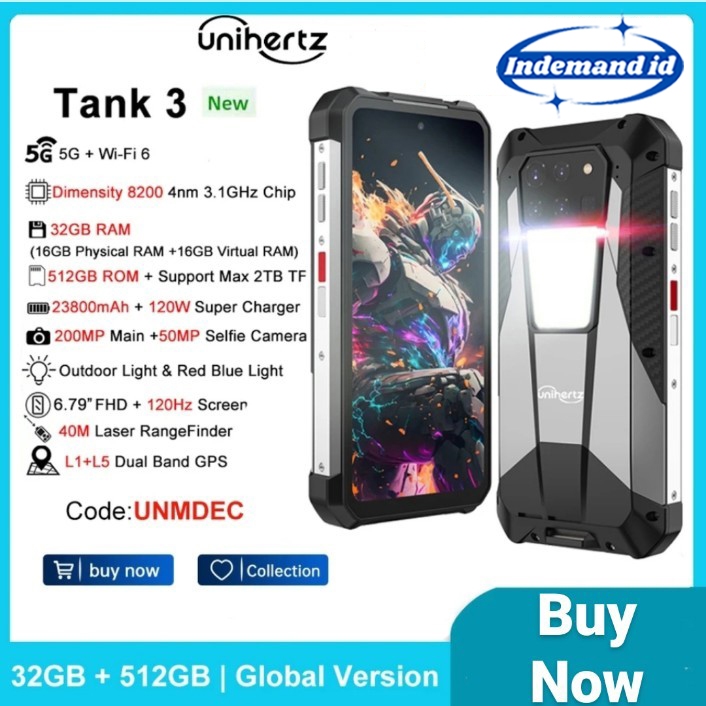 Jual Unihertz Tank 3 5G Rugged Phone 32GB 512GB 200MP 23800mAh 120W 120Hz | Shopee Indonesia