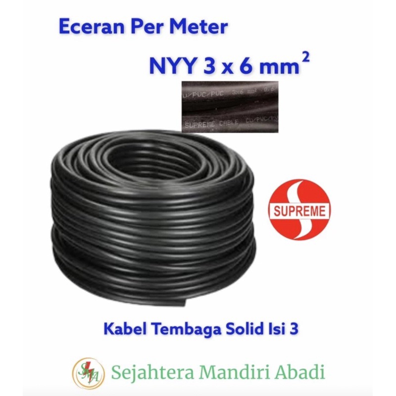 Jual Kabel NYY 3x6 Supreme Tembaga Kawat Solid Isi 3 Per Meter | Shopee Indonesia