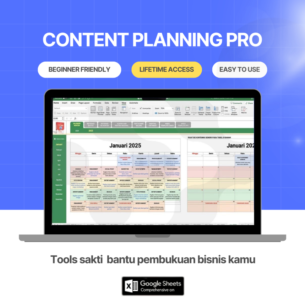 Jual A44 Content Planning Pro Template Google Sheet Spreadsheet - Bantu Mengatur Konten Sosial ...