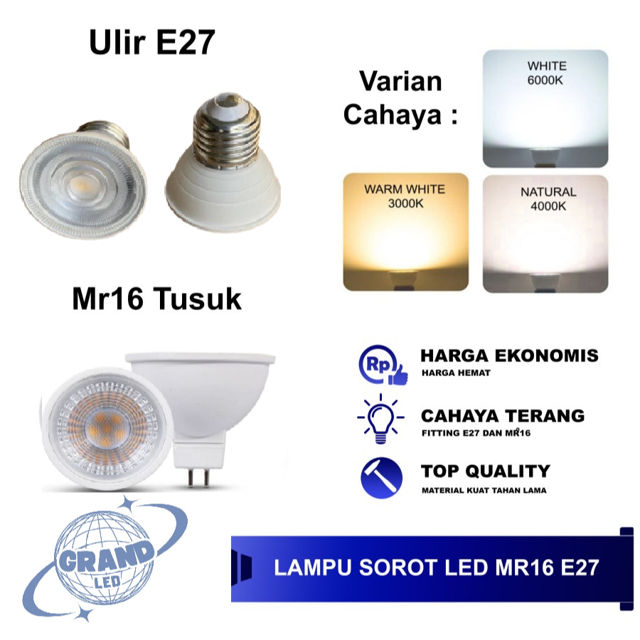 Jual LAMPU HALOGEN SPOTLIGHT LED 7WATT MR-16 TUSUK // FITTING E27 7 WATT COB SOROT 7W LAMPU SPOT ...