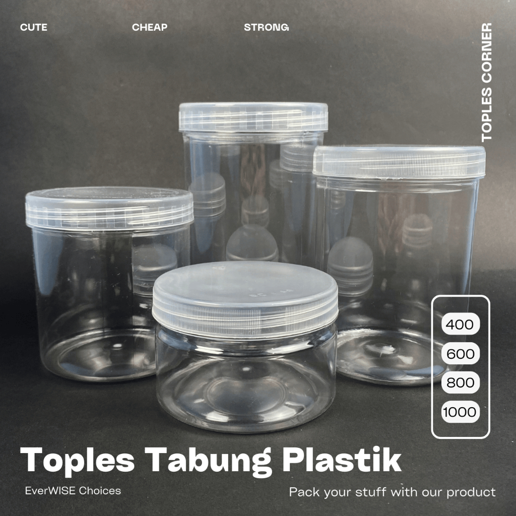 Jual Toples Tabung Plastik PET / Jar Plastik Aesthetic ECO | Uk 400 / 600 / 800 / 1000 mL Sampai ...