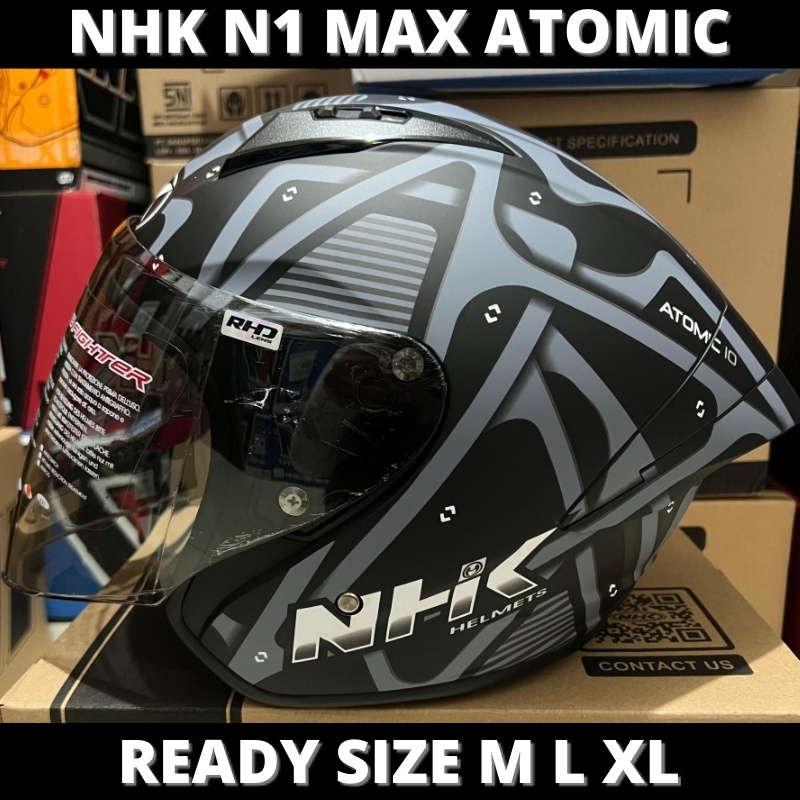 Jual Helm NHK N1 MAX Atomic Black Silver Doff Single Visor Half Face ...