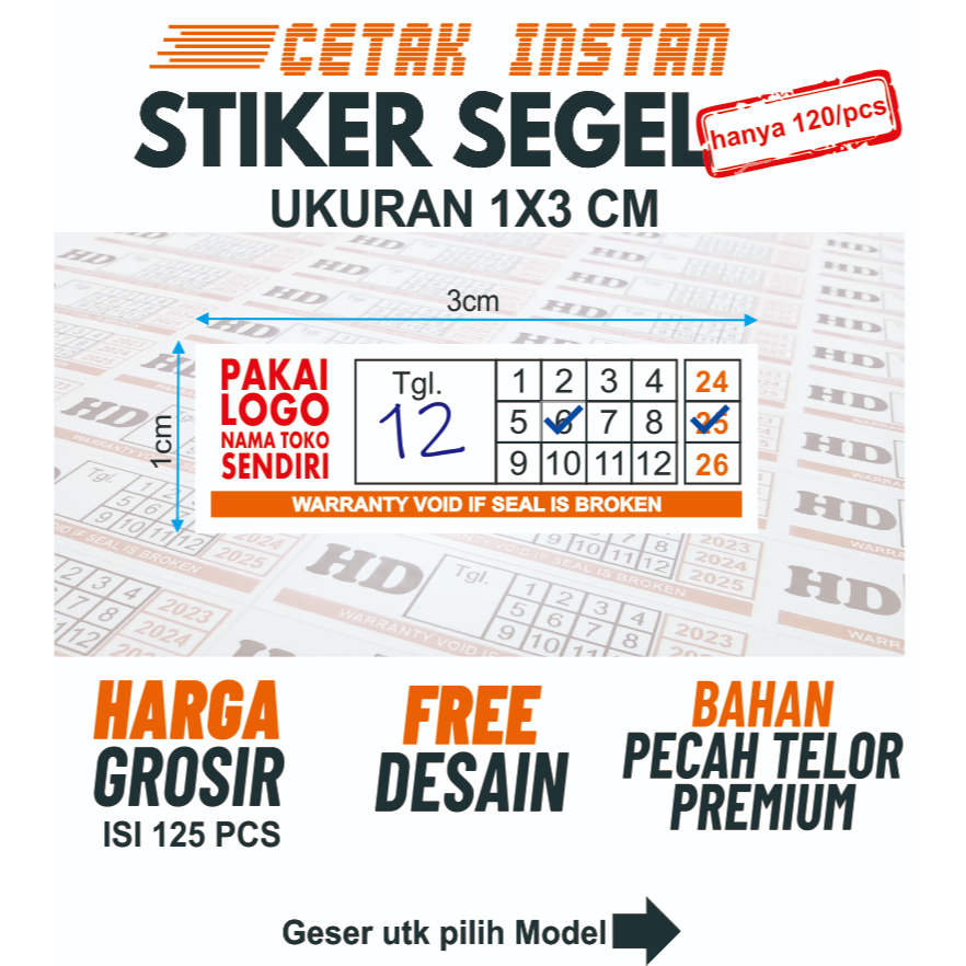 Jual Cetak INSTANT Stiker Segel Garansi Ukuran 1x3cm Kertas Pecah Telor ...
