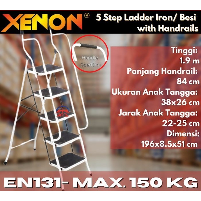 Jual Tangga Besi Lipat + Safety handle 5 Step Merk Xenon | Shopee Indonesia