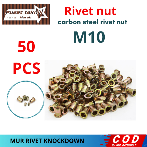Jual 50Pcs Rivet Nut M10 Rivnut Mur Rivet Nut Rivnut Kuning Besi Carbon ...