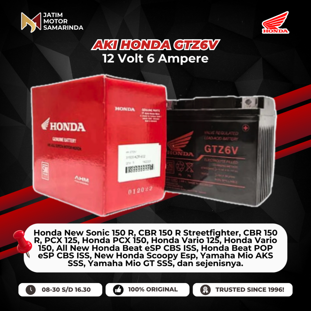 Jual Aki Honda AHM GTZ6v 12V 6Ah Sesuai Untuk PCX Vario Beat POP ESP ...