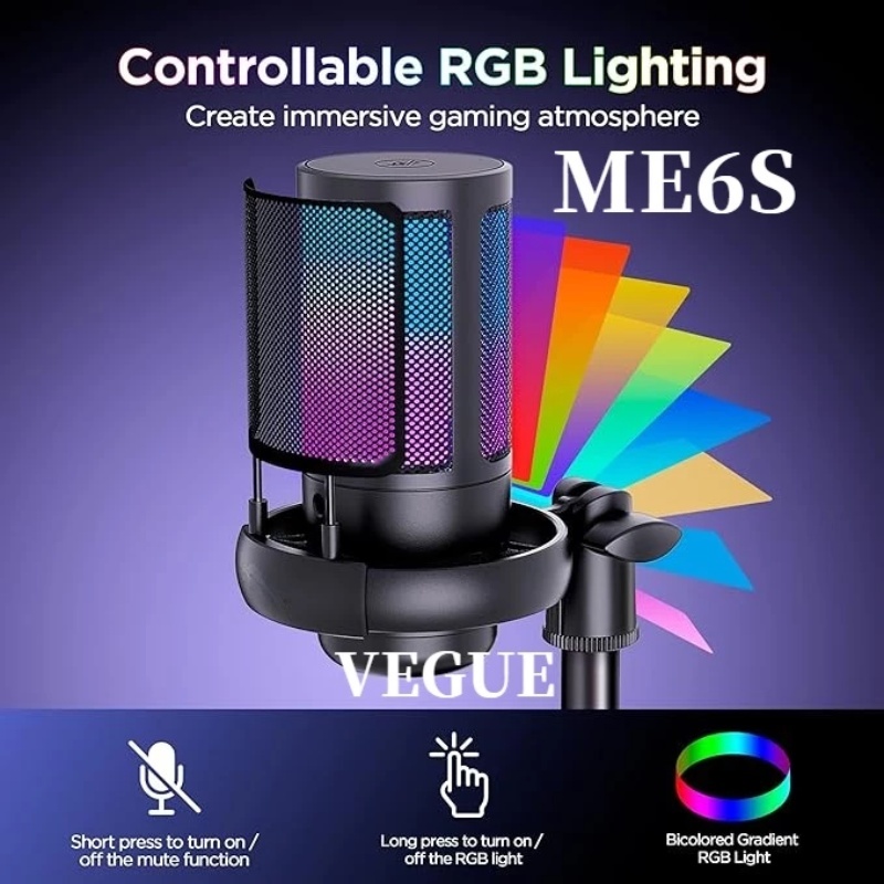 Jual Microphone Condenser USB Mikrofon Kondensor Studio RGB Light - ME6S | Shopee Indonesia