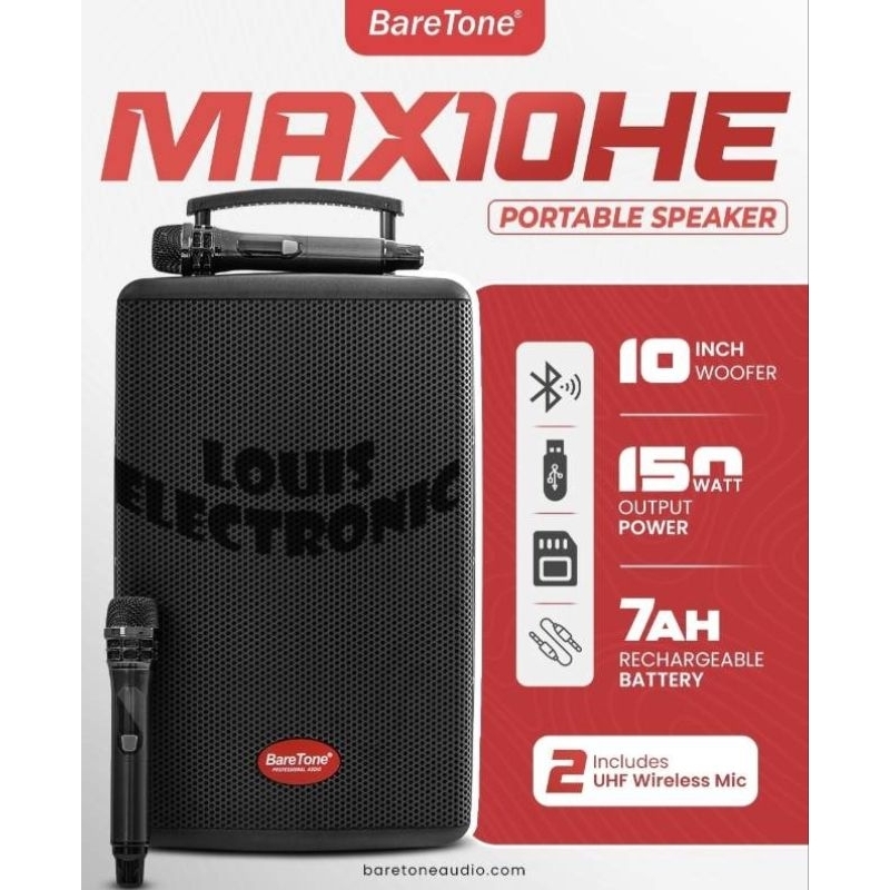 Jual Speaker Portable Wireless Baretone MAX10HE 10HE 10 Inch + 2 Mic ...