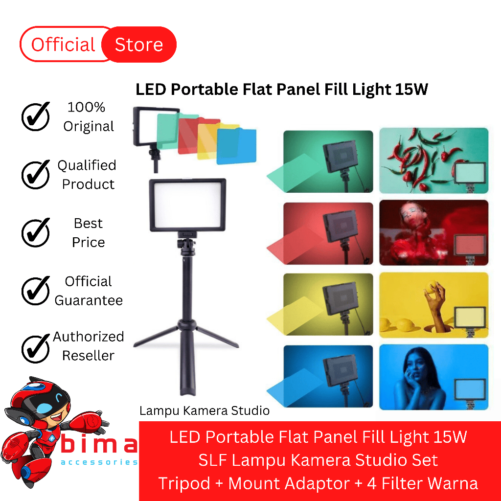 Jual Lampu Kamera Studio Set Tripod + Mount Adaptor + 4 Filter LED ...