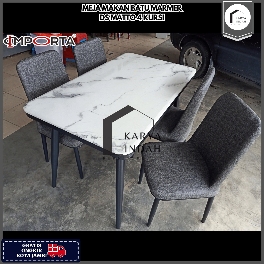 Jual Meja Makan Batu Marmer 4 Kursi Besi IMPORTA DS MATTO Dining Table ...
