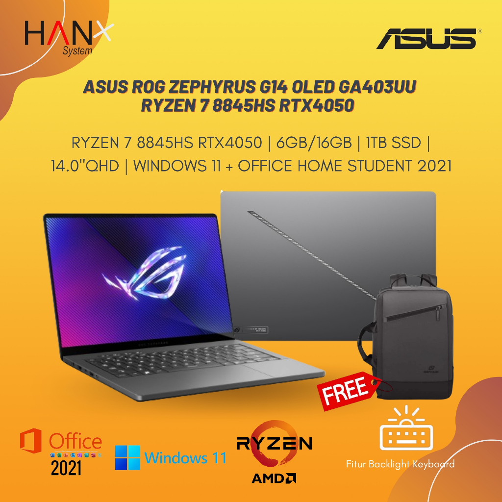 Jual ASUS ROG ZEPHYRUS G14 OLED GA403UU RYZEN 7 8845HS RTX4050 6GB ...