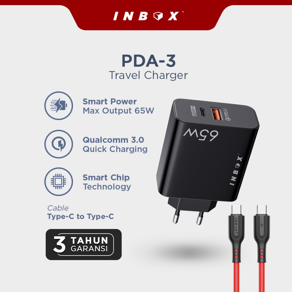 Jual Inbox PDA-3 Kepala Charger 65W Android Iphone Dual USB Type C GaN ...