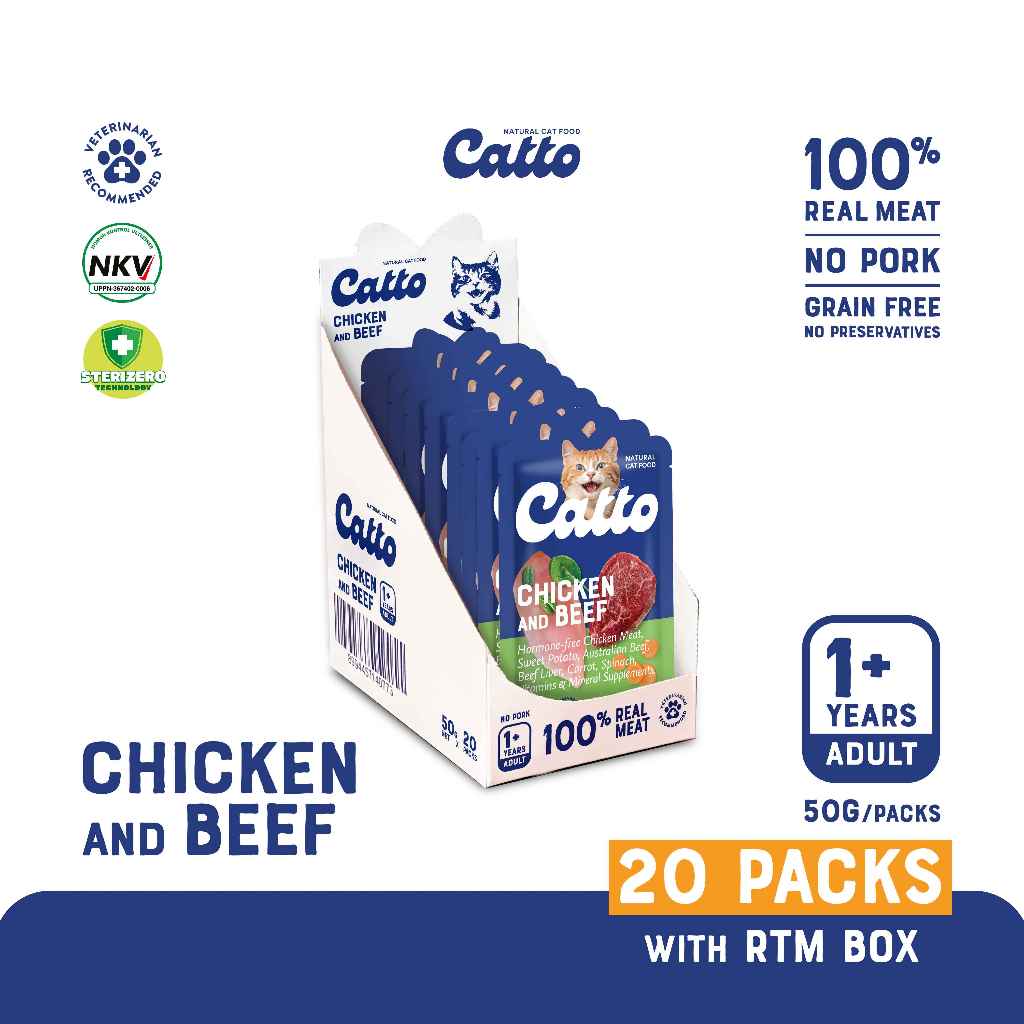 Jual Catto Makanan Kucing Basah Dewasa Cat Food - Box Chicken and Beef ...