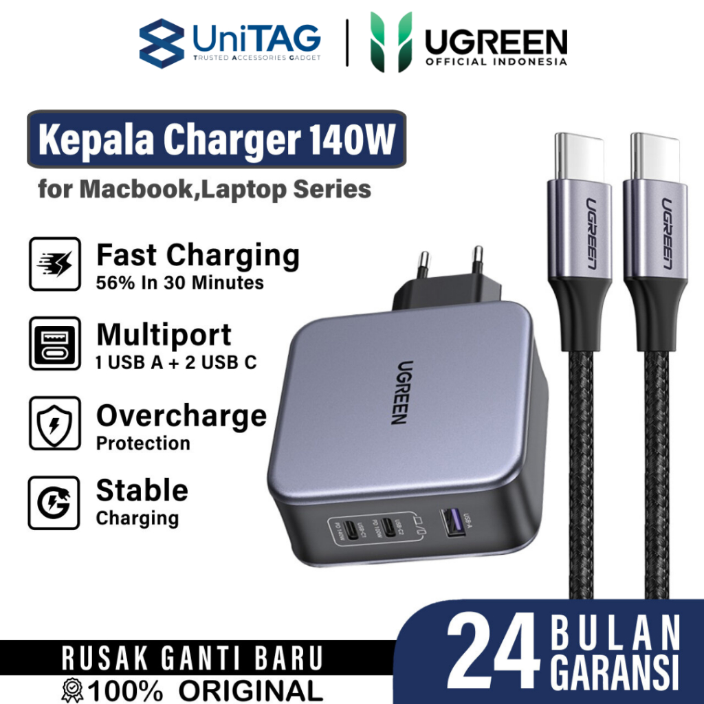Jual Kepala Charger Macbook Laptop iPhone Samsung iPad UGREEN 140W ...