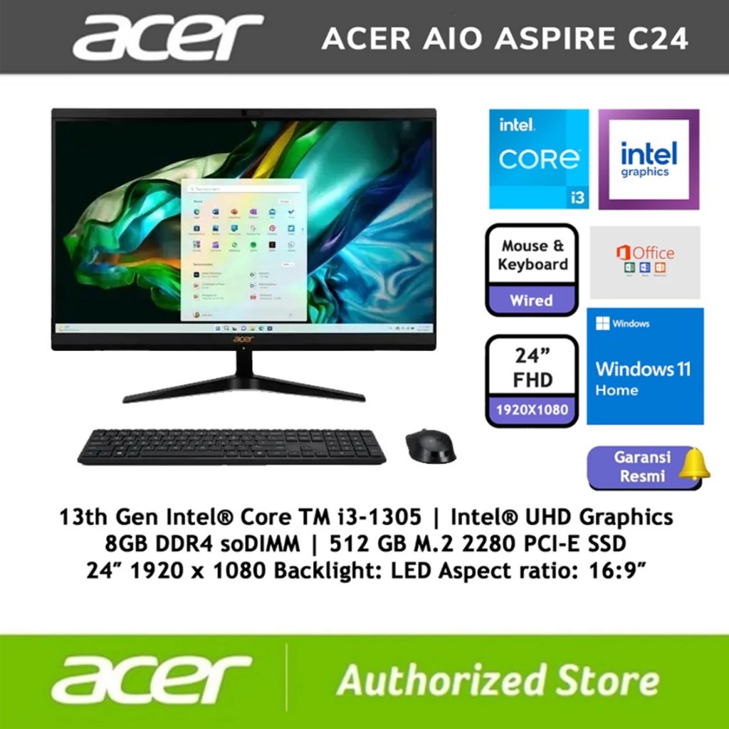 Jual ACER AIO ASPIRE C24-1800 I3 1305 8GB 512GB W11 OHS 23.8" FHD ...