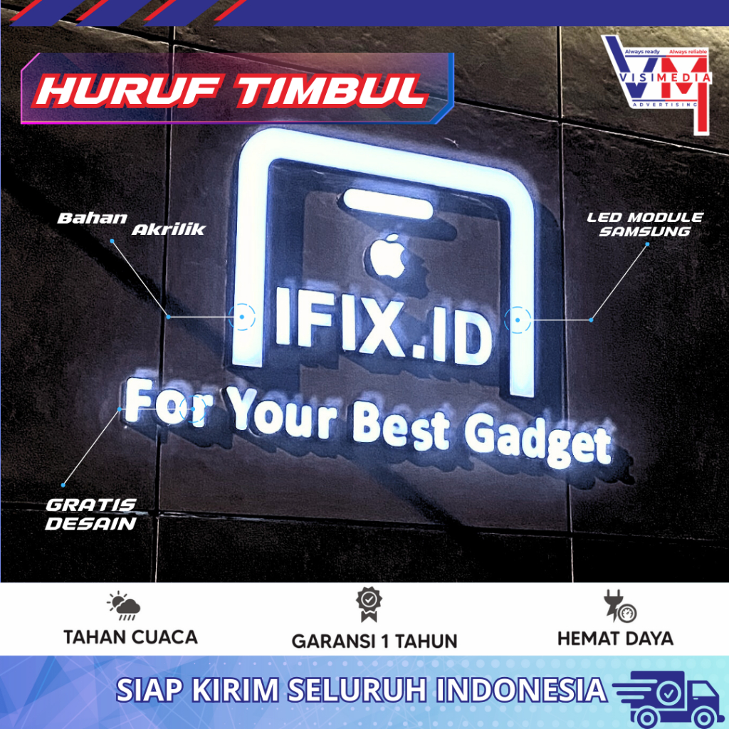 Jual Huruf Timbul Menyala Letter Timbul Led Huruf Timbul 3D Akrilik 100 ...