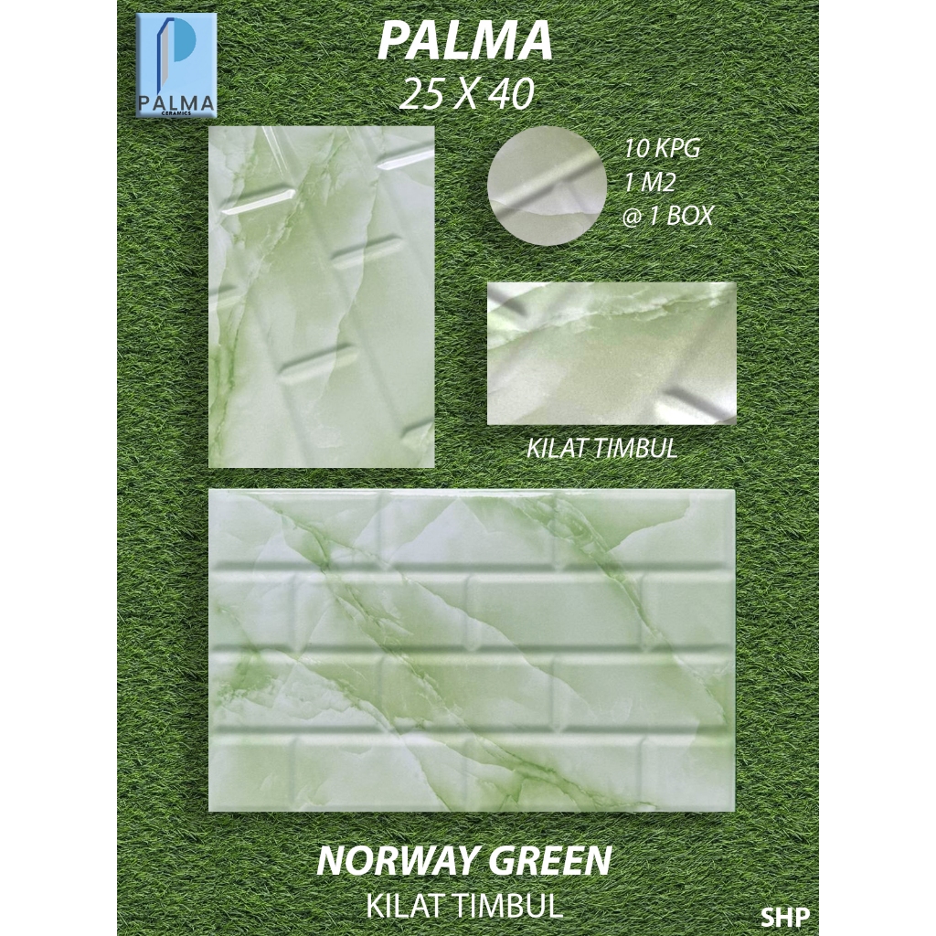 Jual Keramik Dinding Kamar Mandi 25X40 Palma Norway Green Kilat Timbul KW1 Pekanbaru Riau, Motif ...