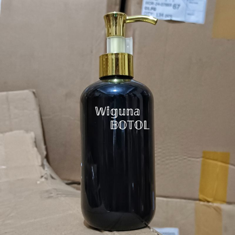 Jual Botol 250ml Hitam Tutup Clip Oil Gold / Botol Pump 250ml Hitam Tutup Gold | Shopee Indonesia
