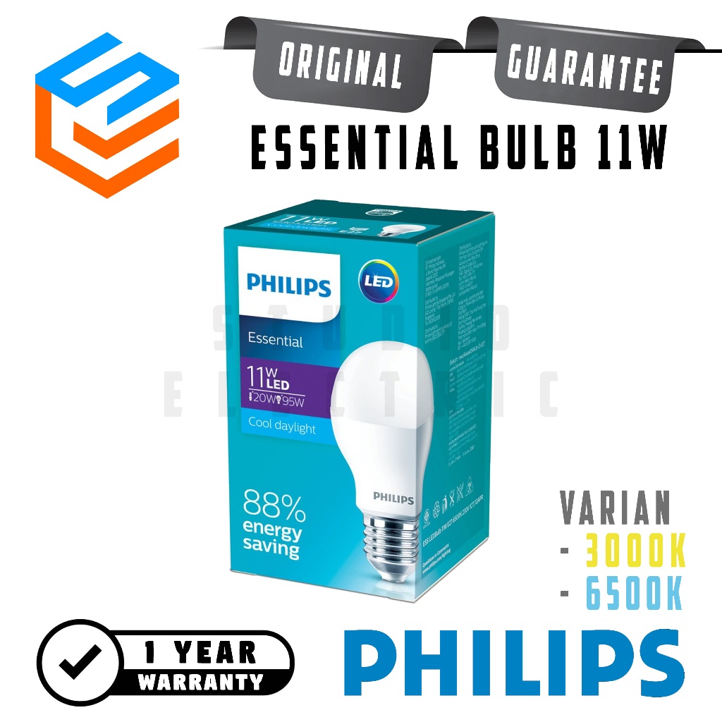 Jual Philips Essential Lampu Bohlam LED Bulb 11 Watt Putih / Kuning E27 ...