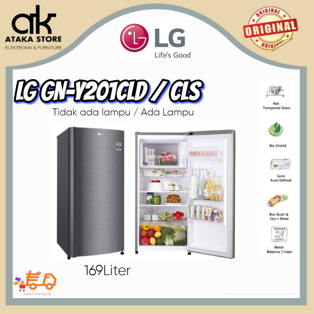 Jual KULKAS LG 1 PINTU 169L GN-Y201CLS (Ada Lampu) / GN-Y201CLD (Tidak ...