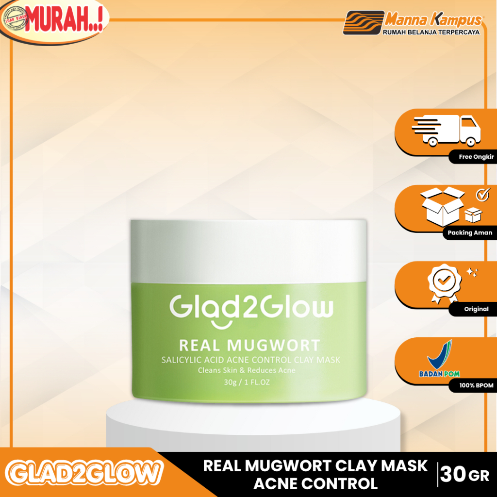 Jual Glad2Glow Real Mugwort Salicylic Acid Acne Control Clay Mask 30g | Shopee Indonesia