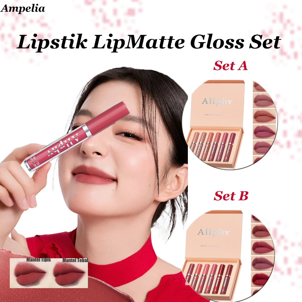 Jual 【BPOM】Ampelia Lipstik LipMatte Gloss Set Matte Liquid Lipstick ...
