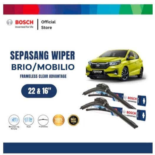 Jual Wiper Frameless Brio Mobilio Depan Belakang Original BOSCH Clear Advantage + BOSCH Rear ...