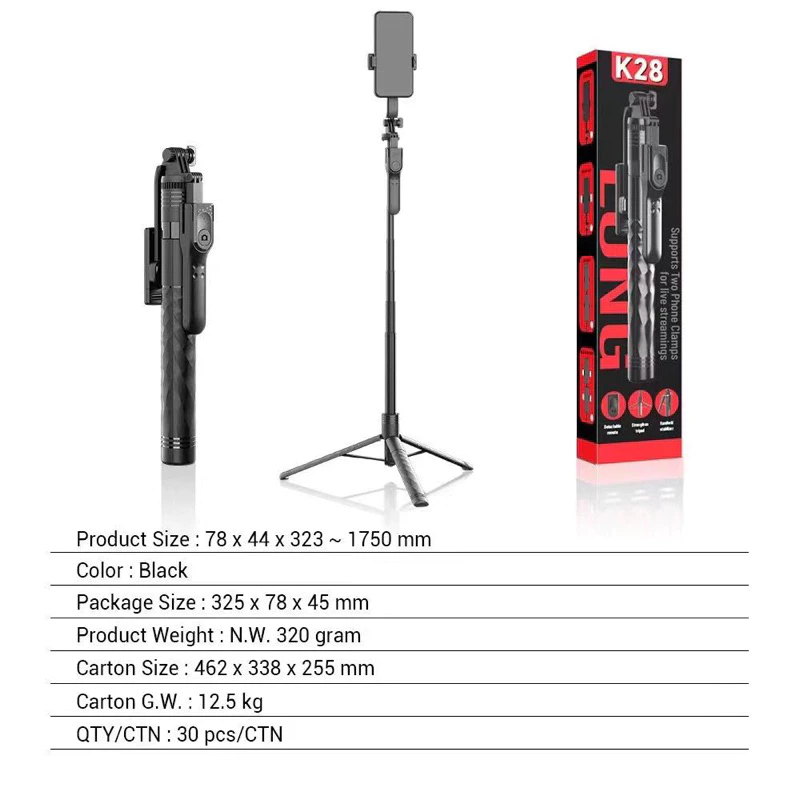 Jual Tripod Selfie Stick Wireless Tripod K28 dengan Hand Stabilizer cocok dipakai di Handphone ...