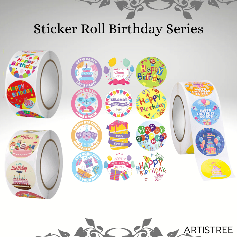 Jual Sticker Label Ulang Tahun Happy Birthday 1 Roll isi 500 PCS Stiker ...