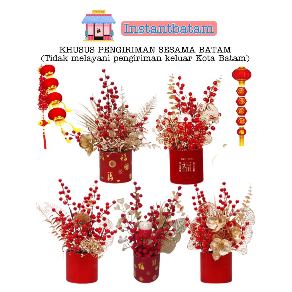 Jual 781 Vas Bunga Fu Hoki Emas Merah Pot Bunga Imlek Sakura Meihwa ...
