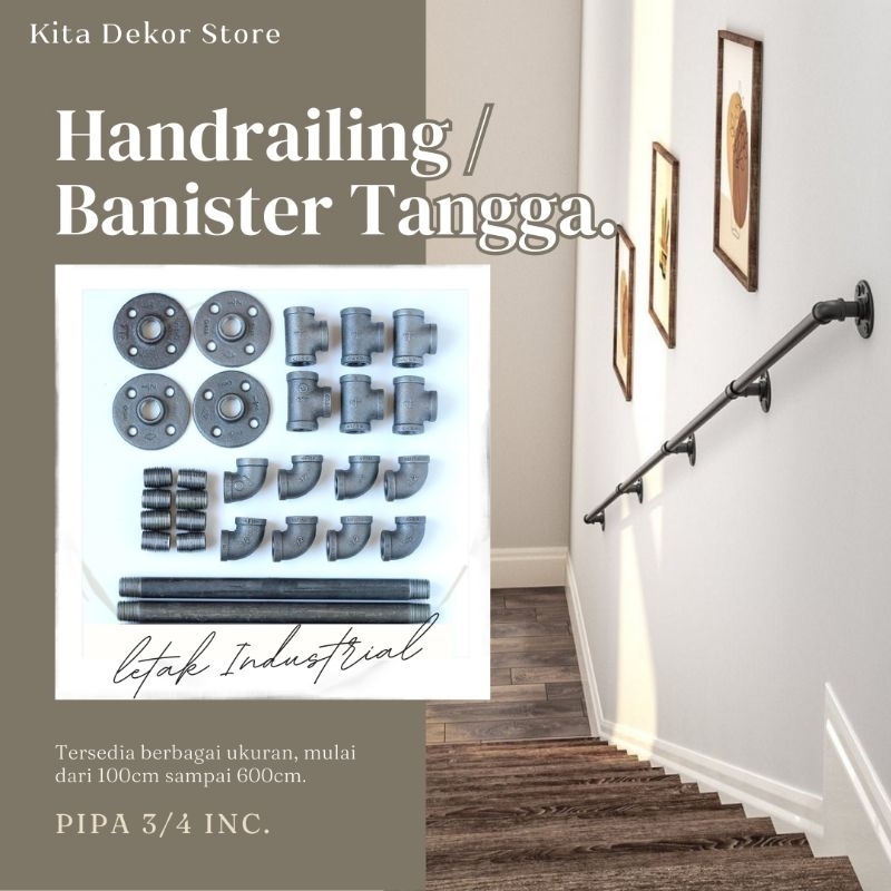 Jual Handrail Pipe Industrial 3/4inc / Banister Tangga Besi Rustic ...