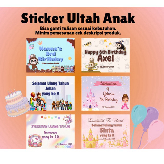 Jual STICKER ULANG TAHUN ANAK / STICKER LABUBU ANAK / STICKER SOUVENIR ...