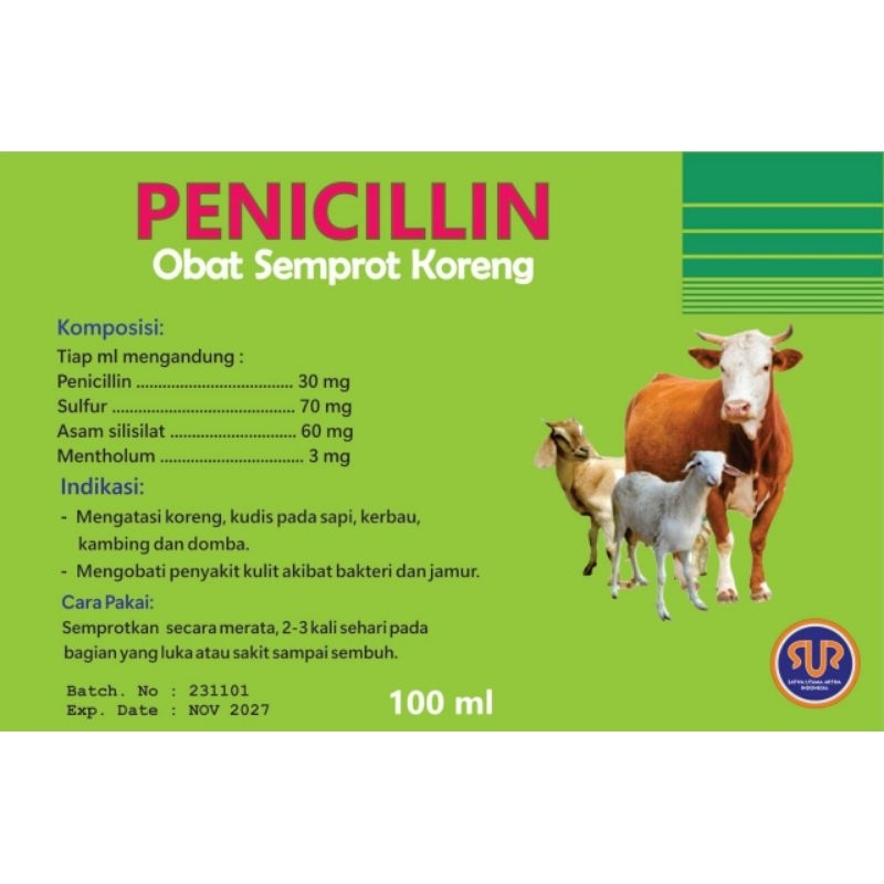 Jual penicillin spray 100ml (obat luka koreng sapi, domba/kambing, babi ...