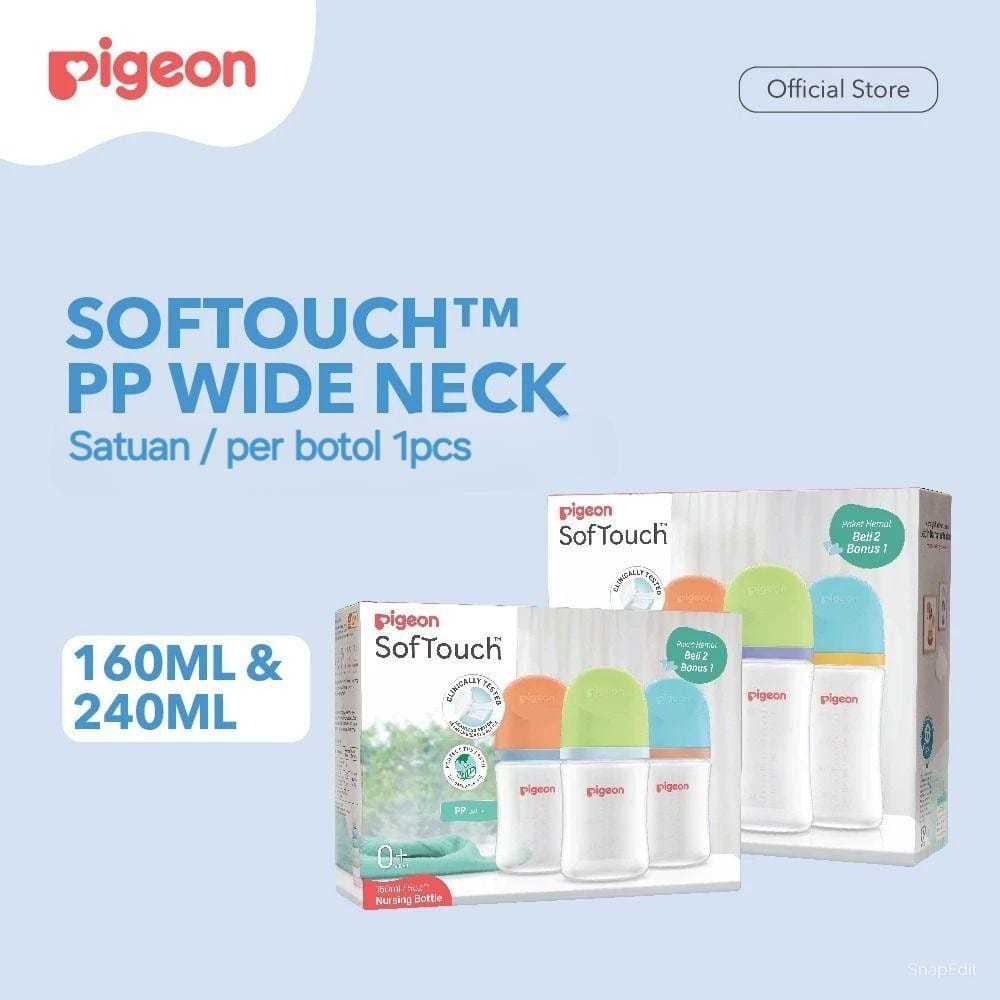 Jual Pigeon Botol susu Softouch wide neck SATUAN 160ml / 240ml Warna random | Shopee Indonesia