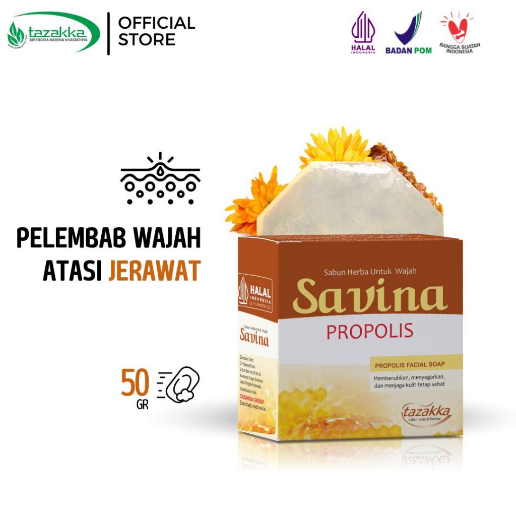Jual TAZAKKA Savina Propolis Sabun Cuci Muka Batangan 50gr Facial Wash ...
