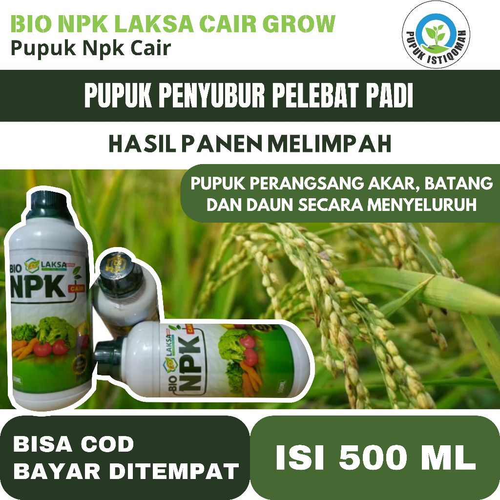 Jual COD AMAN MURAH Obat Pelebat Anakan Padi NPK LAKSA GROW 500ML Pupuk Cair Perbanyak Padi ...