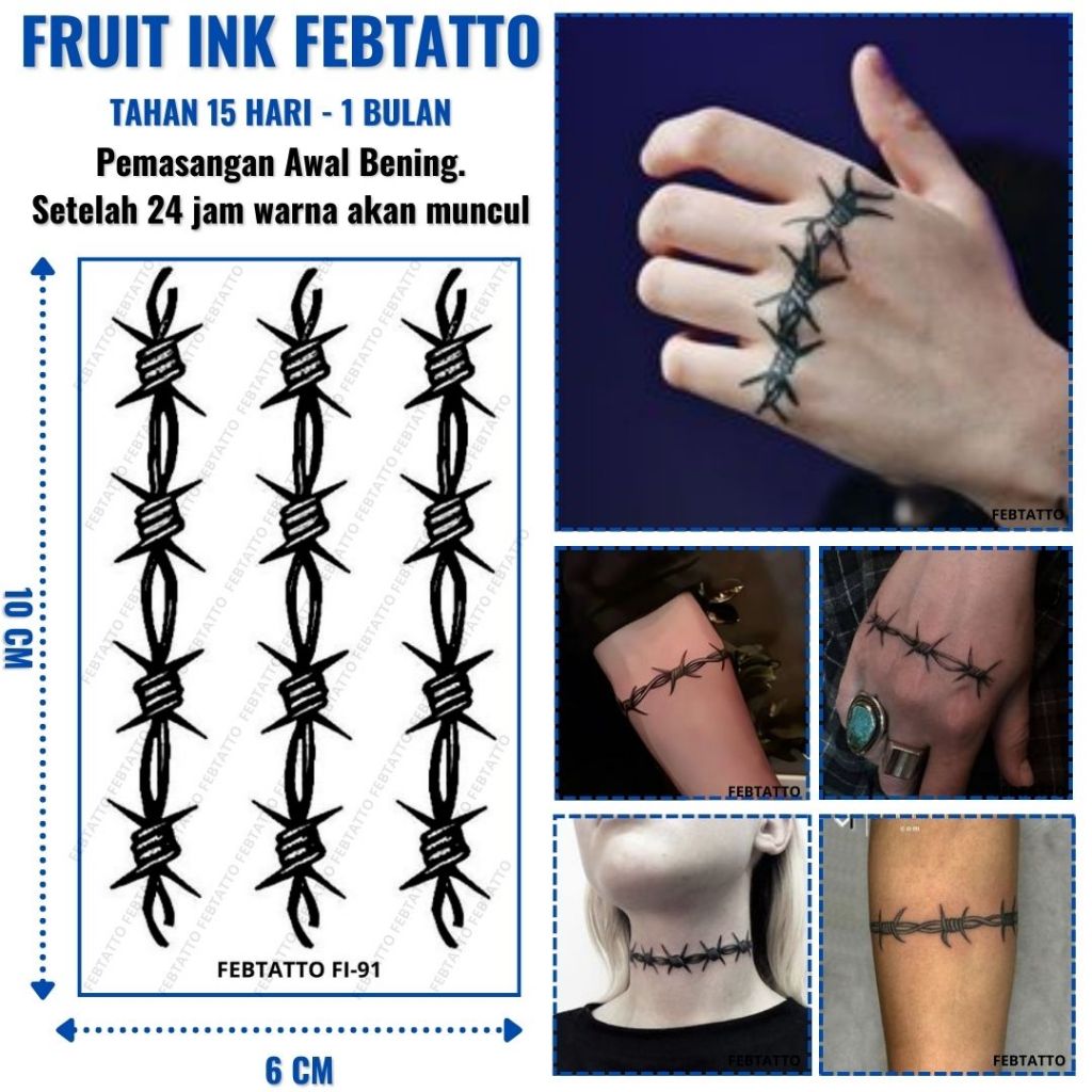 Jual FRUIT INK Tato Kawat Pagar Besi Jeruji Tahan 1 Bulan Ukuran 6cm x ...