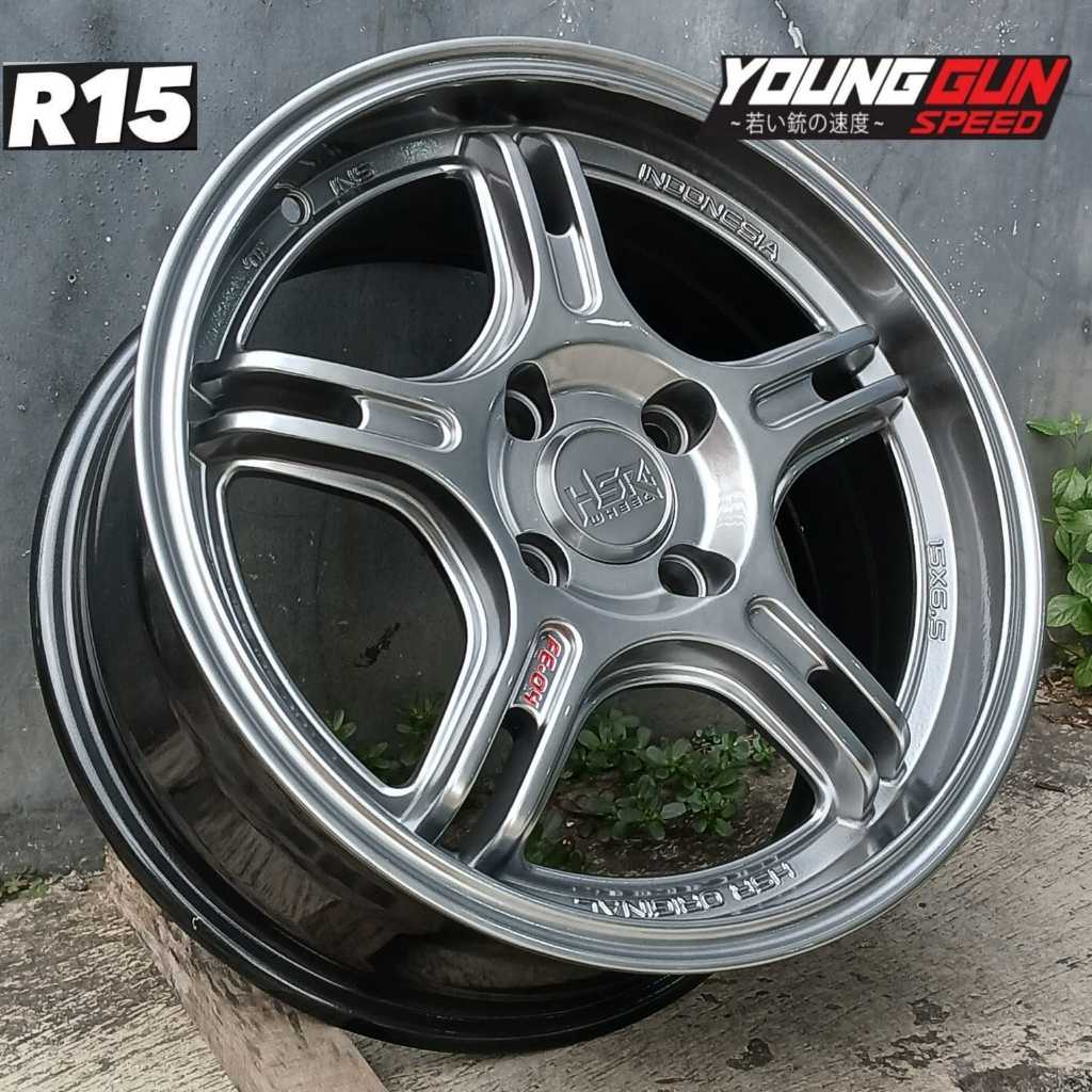 Jual velg mobil ring 15 hsr FE-04 For brio agya calya sigra karimun pelek racing r15 hyper black ...