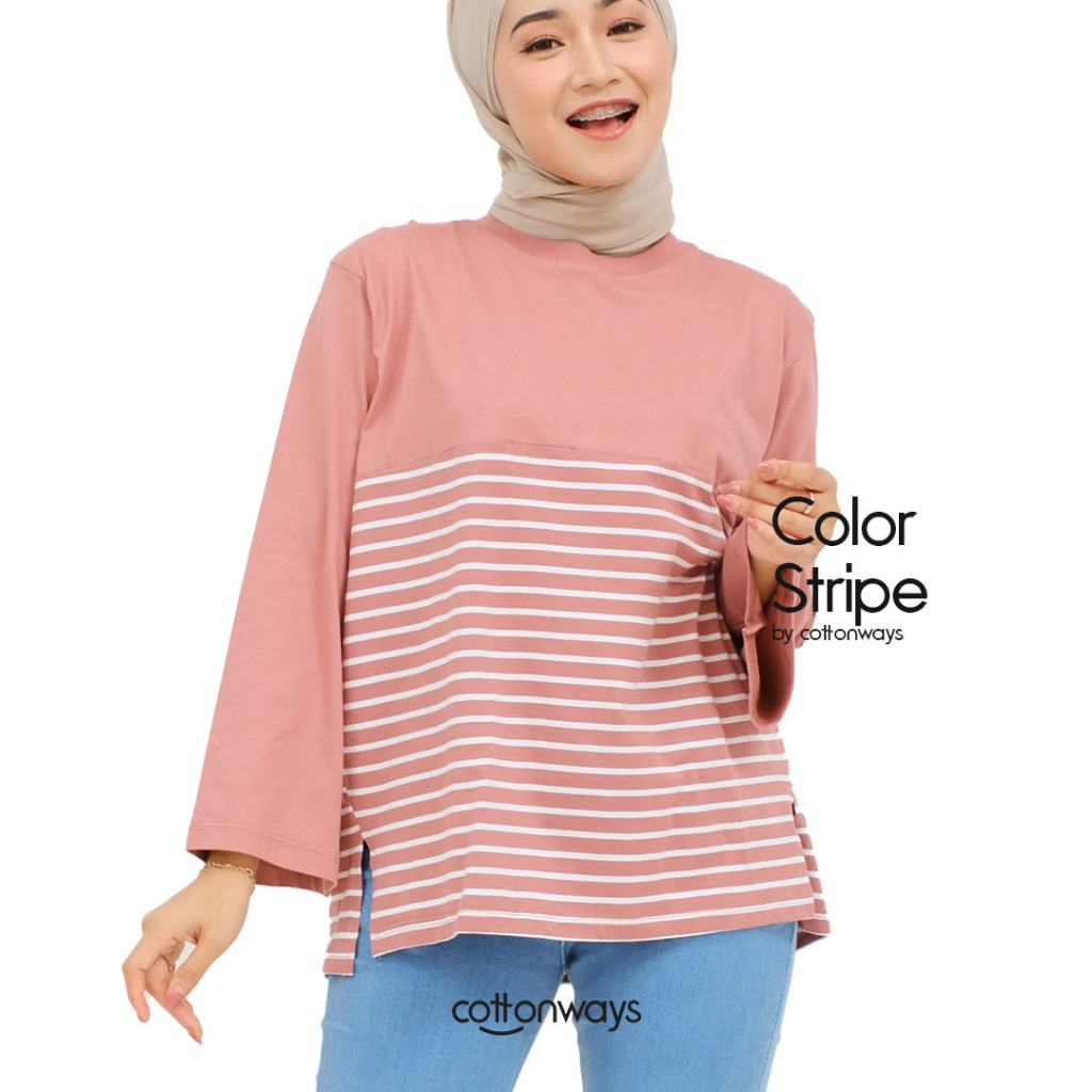 Jual COTTONWAYS | COLOR STRIPE | Kaos Wanita Cotton Combed 24S & Cotton ...
