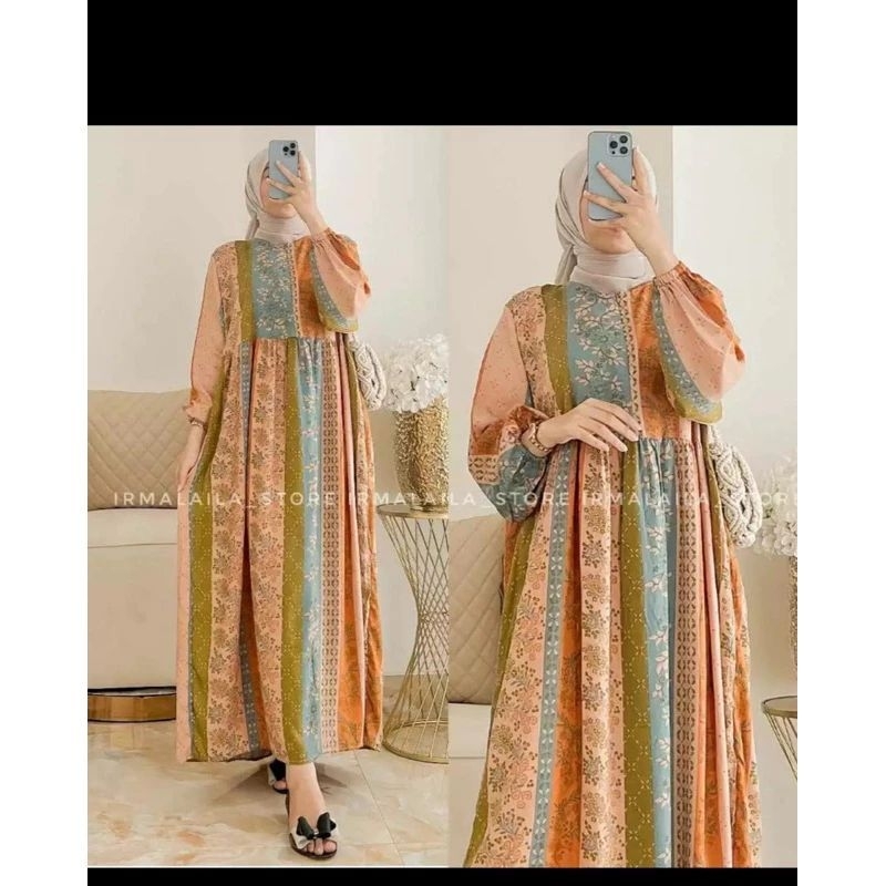 Jual Cgamis wanita katun rayon/ MIDI DRES motif / MIDI DRES katun rayon / MIDI DRES wanita ...