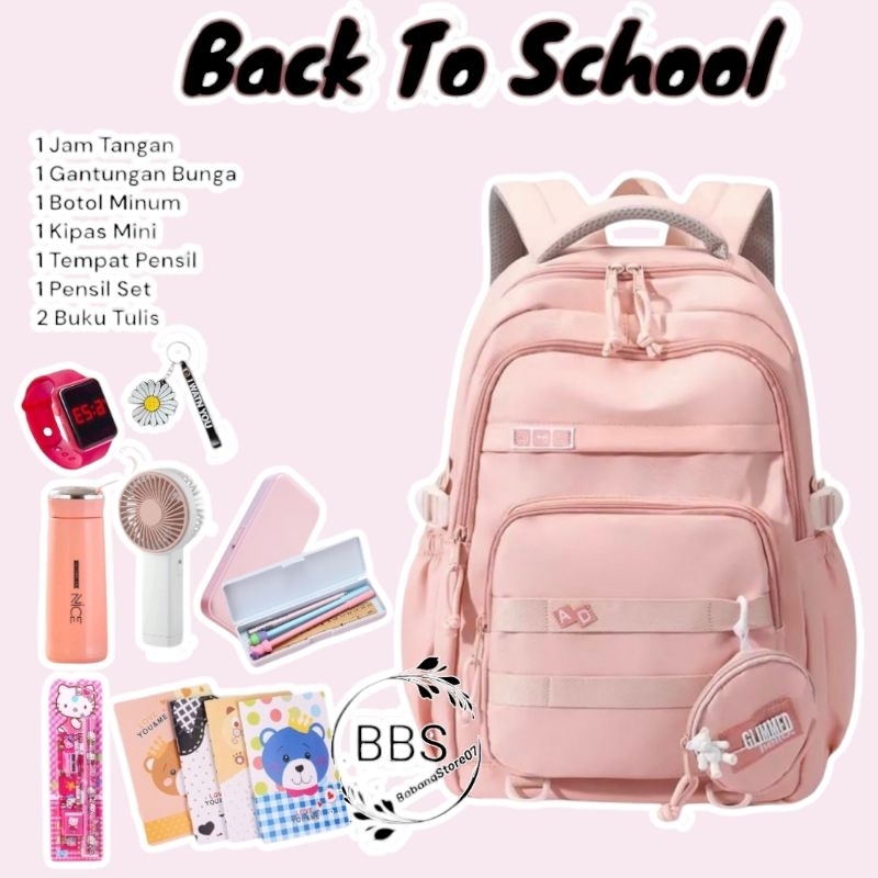 Jual Tas Sekolah Perempuan Paket Combo Tas Polos Lengkap Banyak Bonusnya Ransel sekolah Anak ...