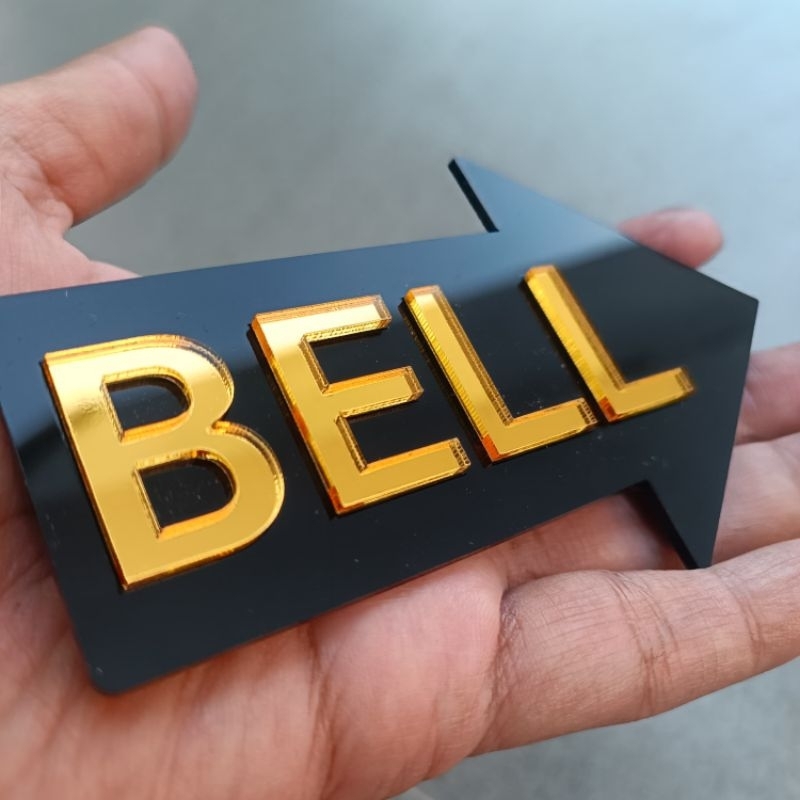 Jual Tanda BELL Pintu Akrilik Gold Timbul Panah Penunjuk Bell Rumah ...