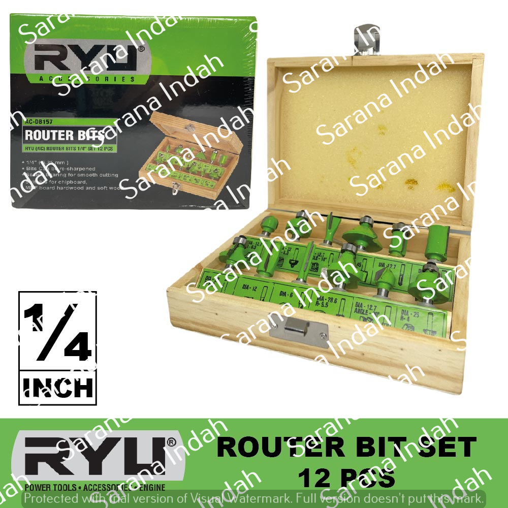 Jual Mata Mesin Profil Set 12 Pcs RYU Router Bit Set 6mm Trimmer Kayu 1 ...